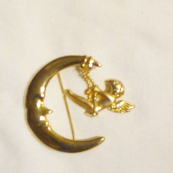 Danecraft | Jewelry | Vintage Danecraft Angel Swinging In Moon Brooch ...